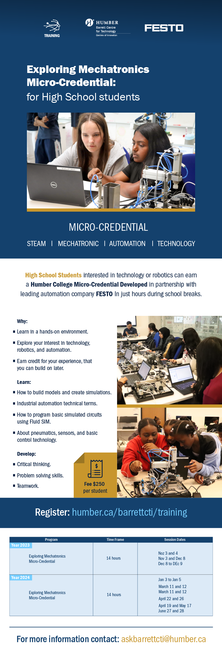 Exploring Mechatronics for High School Students Micro-Credential Program | Humber Communiqué